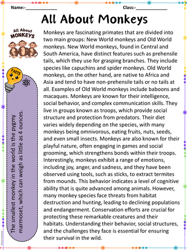Exploring Monkeys: Engaging Reading Passage with Thought-Provoking ...