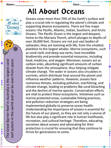 Explore Oceans: Engaging Reading Passage with Interactive Questions ...