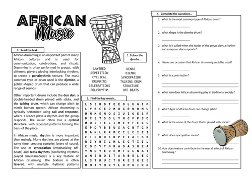 African Music Worksheet (cover lesson) | Teaching Resources