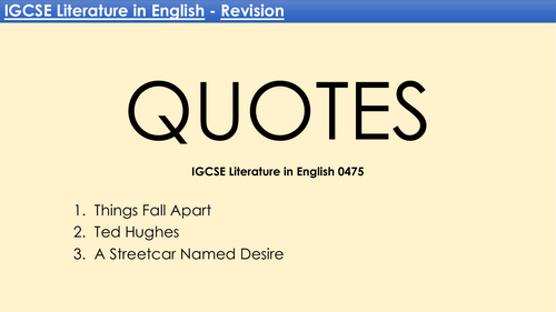 IGCSE Literature in English 0475 QUOTES REVISION | Teaching Resources