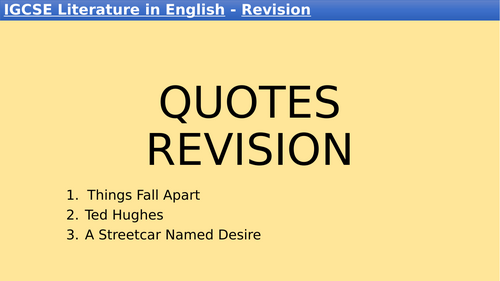 IGCSE Literature in English 0475 QUOTES REVISION | Teaching Resources