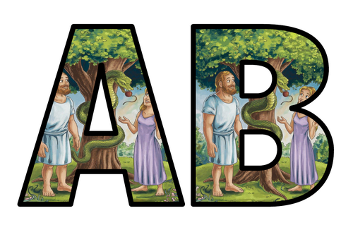 Bible Story Adam and Eve Creation Eden Garden Lettering Set Display ...