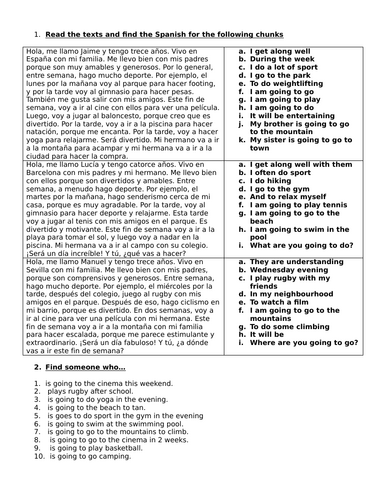 012. Year 7 Unit 12: SPANISH: Pasatiempos en presente y futuro próximo ...