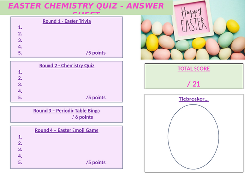 Easter Chemistry Quiz Game - Year 10/11/12 students - powerpoint quiz ...