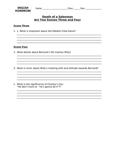 Death of a Salesman IGCSE HOMEWORK | Teaching Resources
