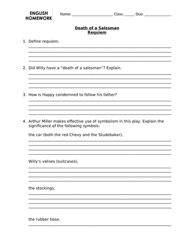 Death of a Salesman IGCSE HOMEWORK | Teaching Resources