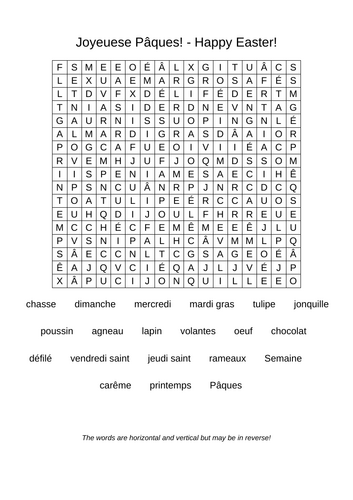 Joyeuses Pâques - Happy Easter French Crossword and Wordsearch ...