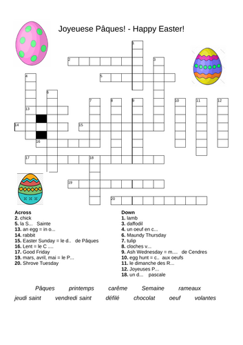 Joyeuses Pâques - Happy Easter French Crossword and Wordsearch ...