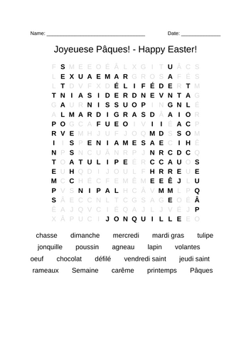 Joyeuses Pâques - Happy Easter French Crossword and Wordsearch ...