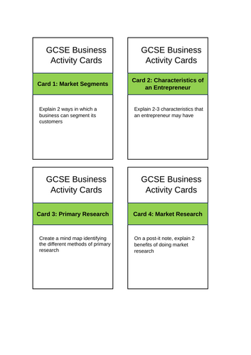 Activity/Revision Cards GCSE Business Studies | Teaching Resources