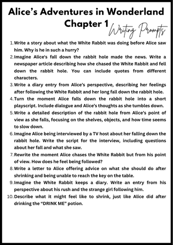 Alice's Adventures in Wonderland Chapter 1 Post-Reading Creative ...
