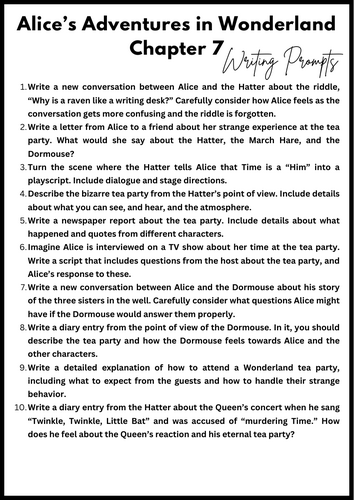 Alice's Adventures in Wonderland Chapter 7 Post-Reading Creative ...