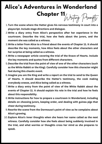 Alice's Adventures in Wonderland Chapter 11 Creative Writing Prompts ...