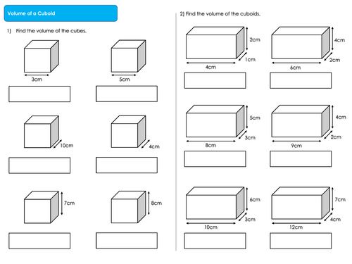 Volume of a Cuboid Worksheet | Teaching Resources