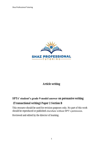 Persuasive writing English language paper 2 | Teaching Resources