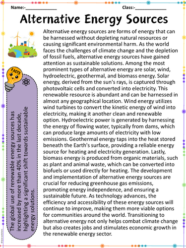 Exploring Alternative Energy Sources: Engaging Passage with Discussion ...