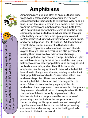 Explore Amphibians: Engaging Reading Passage with Questions for ...