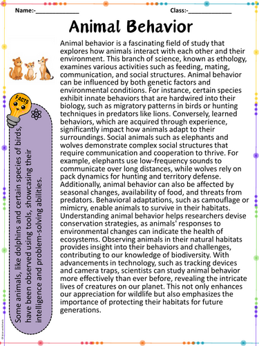 Exploring Animal Behavior: Engaging Reading Passage and Interactive ...
