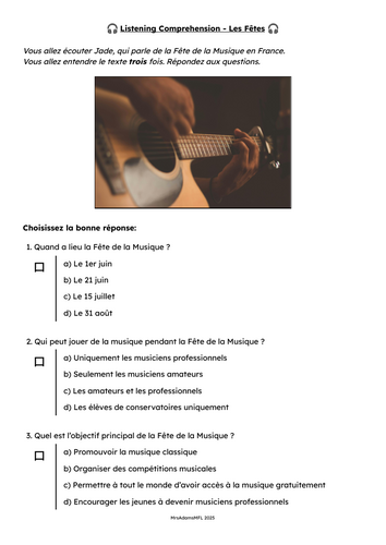 Les Fêtes Listening - IB French Ab Initio | Teaching Resources