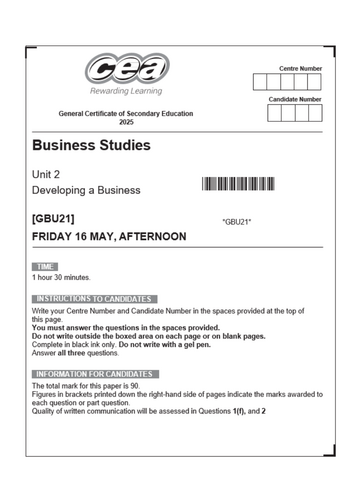 Unit 2: GCSE Business Studies Predicted Paper (2025) | Teaching Resources