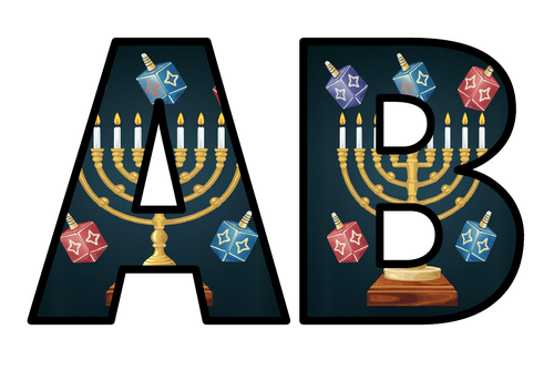 Jewish Dreidel Menorah Candle Judaism Jew Lettering Set Display Title ...