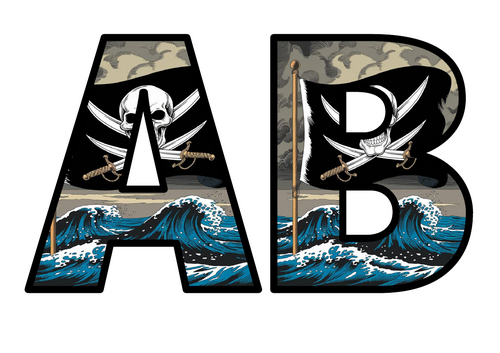 Jolly Roger Pirate Ship Flag Lettering Set Display Title Letters ...