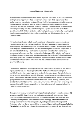 Headteacher Job Application: Cover Letter and Personal Statement ...