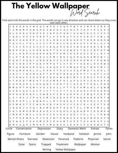 The Yellow Wallpaper Word Search Activity: No Prep, Minimal Marking ...