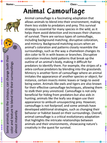 Discover Animal Camouflage: Engaging Reading Passage and Insightful ...