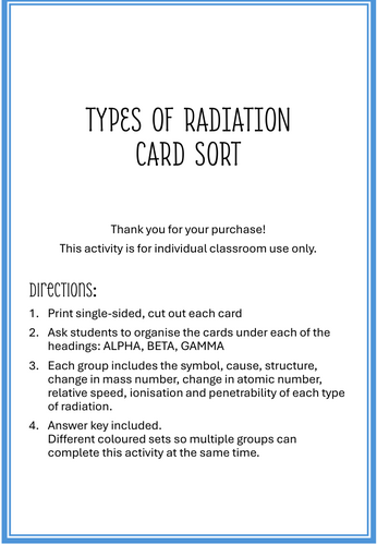 Types of Radiation Card Sort Activity | Teaching Resources