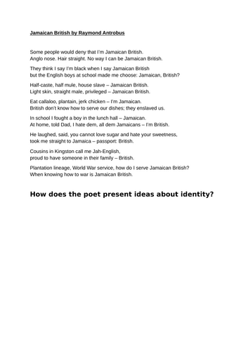 Unseen Poetry - Jamaican English | Teaching Resources