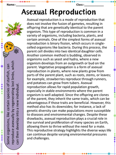 Understanding Asexual Reproduction: Engaging Reading Passage and ...