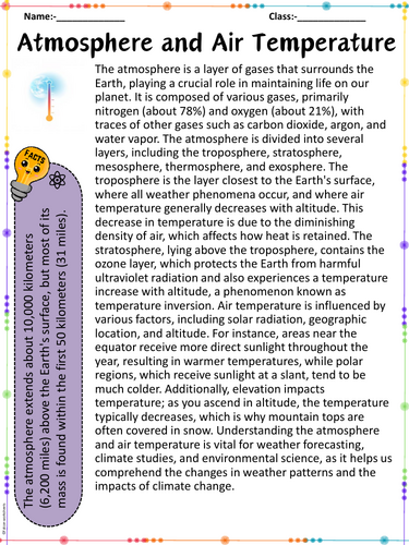 Understanding Atmosphere & Air Temperature: Reading Passage with ...