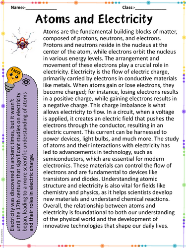 Exploring Atoms and Electricity: Engaging Passage and Thought-Provoking ...