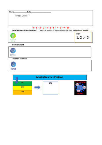 KS3 Music Student Assessment and Feedback sheet | Teaching Resources