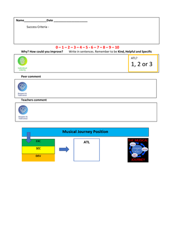 KS3 Music Student Assessment and Feedback sheet | Teaching Resources
