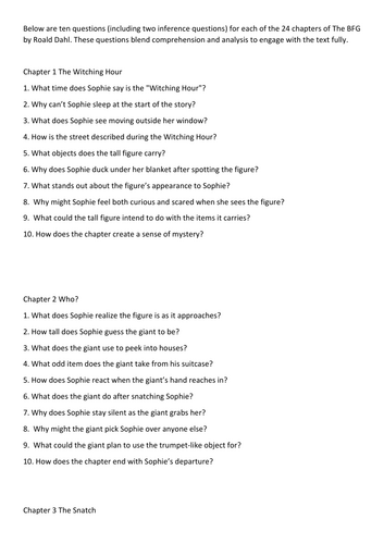 Reading Comprehension BFG | Teaching Resources