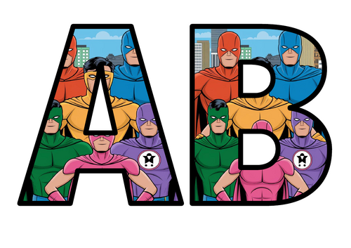 Colorful Superheroes Lettering Set Display Title Letters Numbers Signs ...