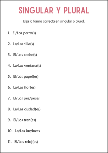 Printable Singular and Plural Nouns Worksheets in Spanish for Grade 2 ...