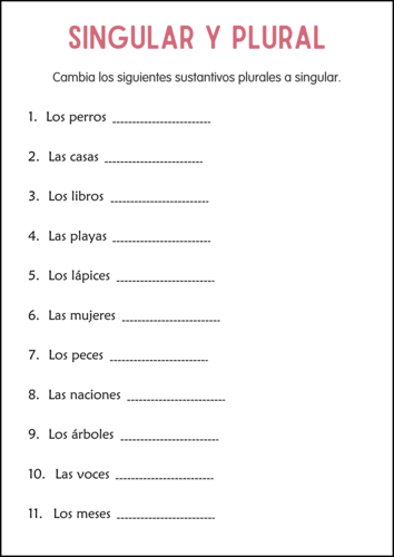 Printable Singular and Plural Nouns Worksheets in Spanish for Grade 2 ...