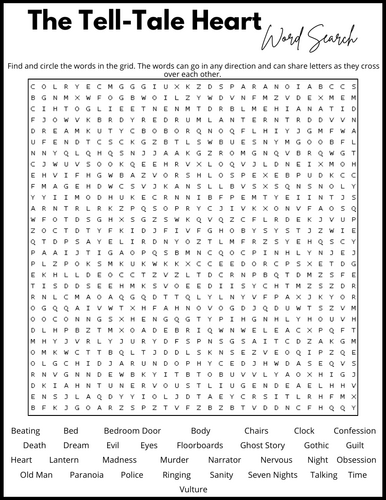 The Tell-Tale Heart by Edgar Allan Poe Word Search Review Activity ...