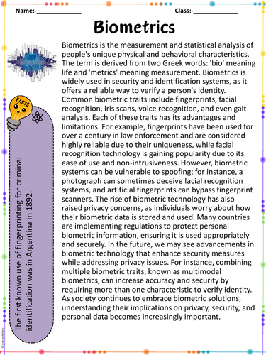 Engaging Biometrics Reading Passage with Essential Questions | Teaching ...