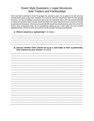 Legal Structures Worksheets Business GCSE/A-Level | Teaching Resources