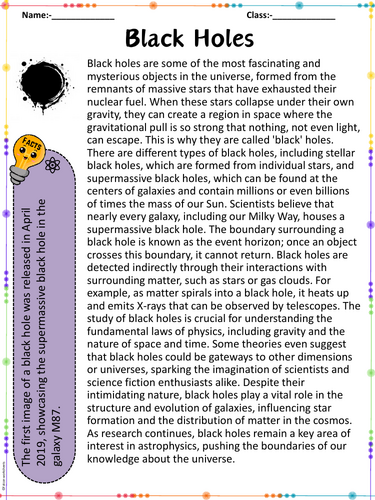 Exploring Black Holes: Engaging Reading Material with Questions ...