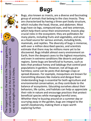 Explore Bugs: Engaging Reading Passage with Thought-Provoking Questions ...
