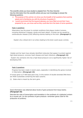Scientific Article Edexcel Biology A (Salters Nuffield 2025) | Teaching ...