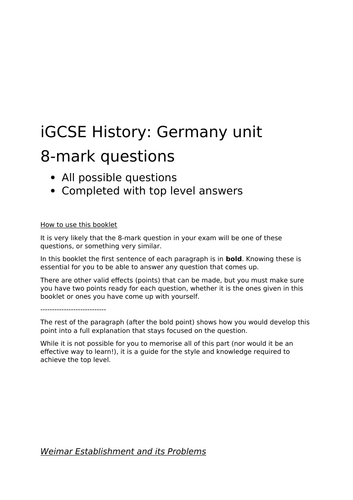 iGCSE History (Germany): All 8-mark Q&As | Teaching Resources