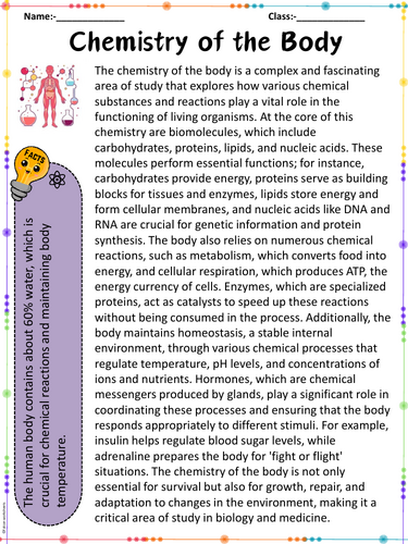 Exploring Body Chemistry: Engaging Passage and Thought-Provoking ...