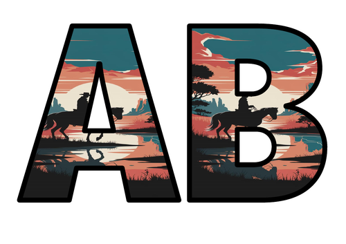 Man Horse Silhouette Walking Scene Lettering Set Display Title Letters ...