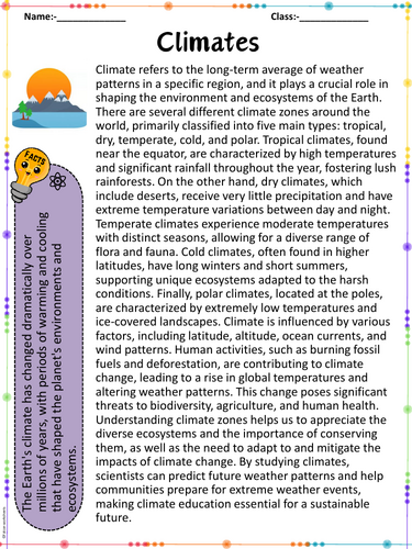 Explore Diverse Climates: Engaging Reading Passage & Thought-Provoking ...